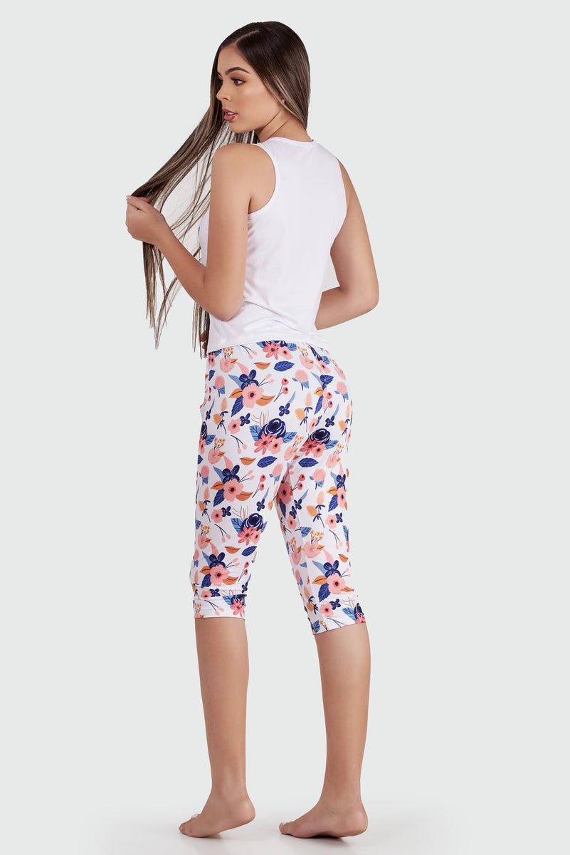 REF: P0122 Blusa manga cisa y capri Elaborada en: Brush Spandex Estamp – Durbain Jeans